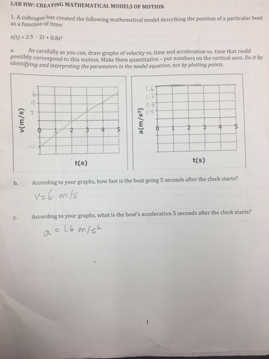 Solved LAB HW: CREATING MATHEMATICAL MODELS OF MOTION 1. A | Chegg.com