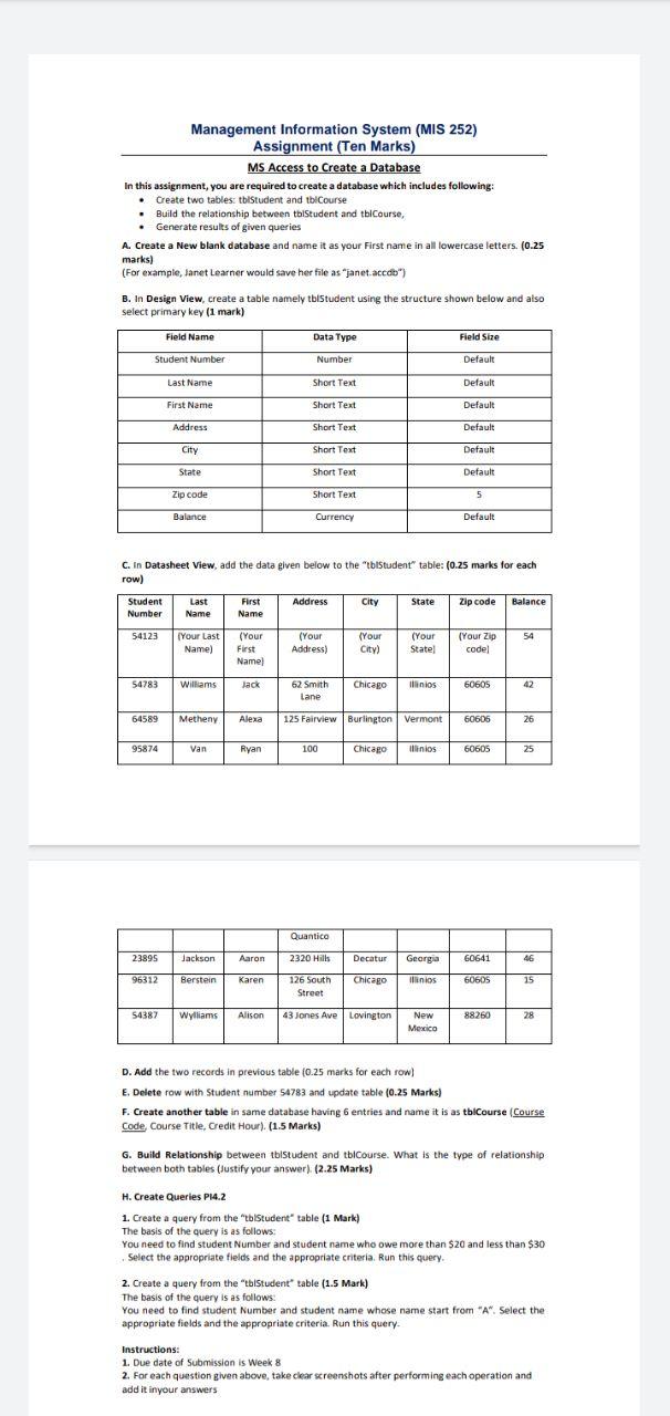 Solved Management Information System (MIS 252) Assignment | Chegg.com