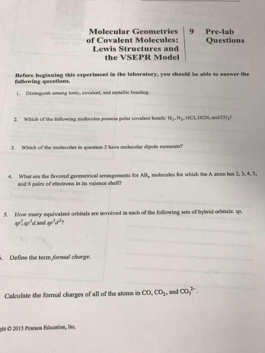 Solved Molecular Geometries 9 Pre-lab of Covalent Molecules: | Chegg.com