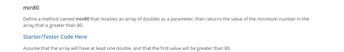 Solved Define a method named min80 that receives an array of | Chegg.com