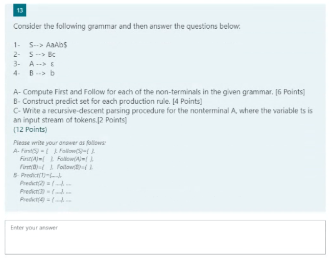 Solved 13 Consider the following grammar and then answer the | Chegg.com