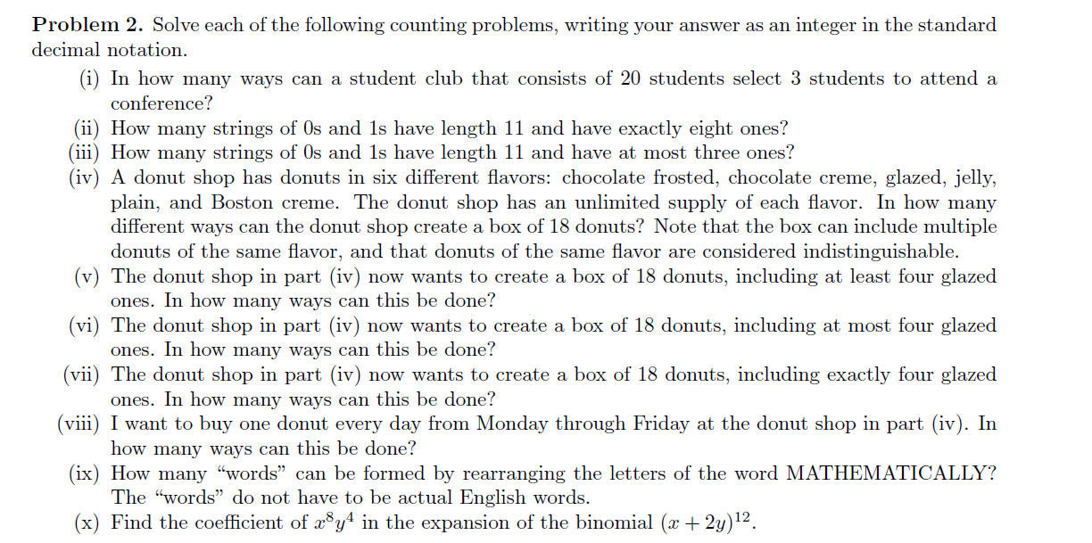 Solved Problem 2. Solve each of the following counting | Chegg.com