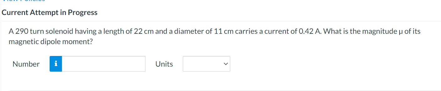 Solved Current Attempt in Progress A 290 turn solenoid | Chegg.com