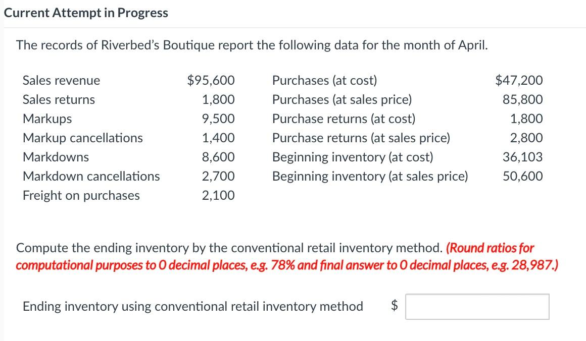 Solved Current Attempt in Progress The records of Riverbed's | Chegg.com