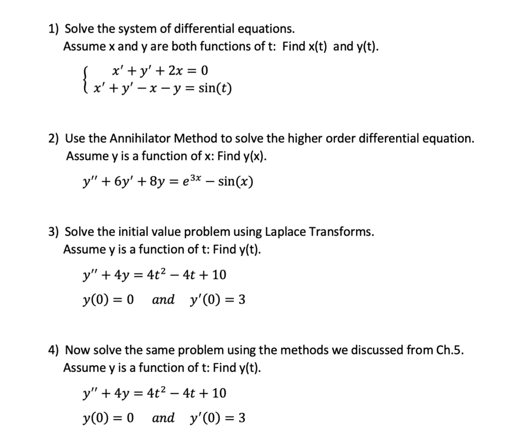 Solved 1) Solve the system of differential equations. Assume | Chegg.com