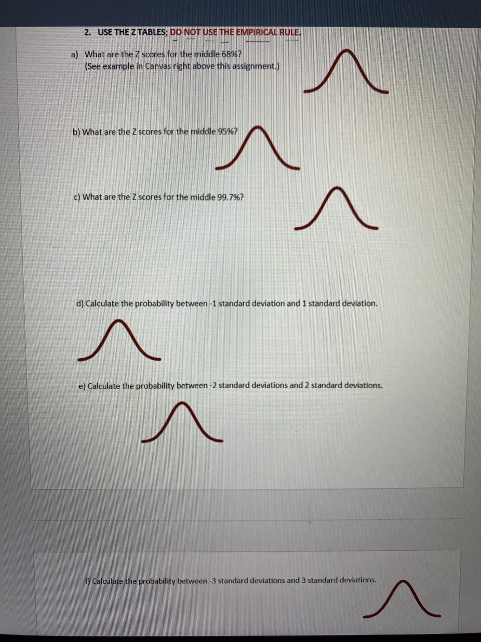 Solved 2. USE THE Z TABLES; DO NOT USE THE EMPIRICAL RULE. | Chegg.com