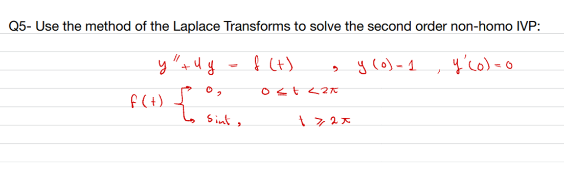Solved Q5- Use the method of the Laplace Transforms to solve | Chegg.com