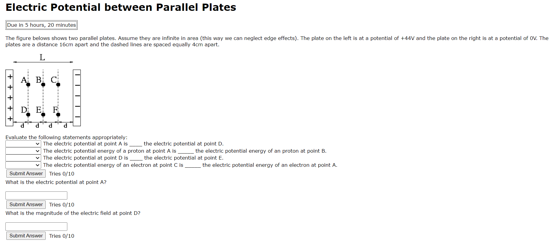 Solved Electric Potential between Parallel Plates Due in 5 | Chegg.com