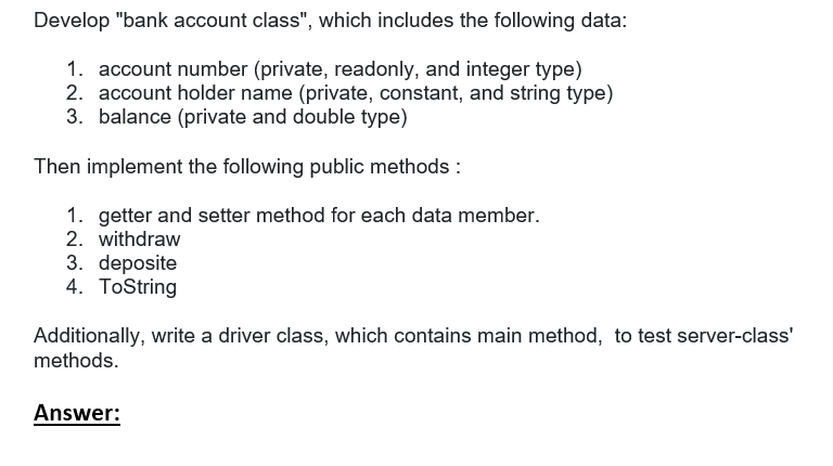 Solved Develop Bank Account Class Which Includes The 