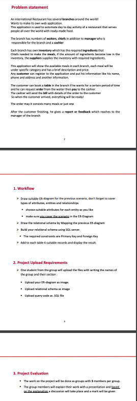 Solved i have project in database : RestaurantProject | Chegg.com
