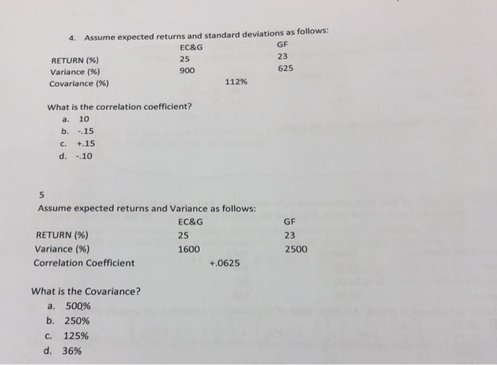 Solved 4. Assume expected returns and standard deviations as | Chegg.com
