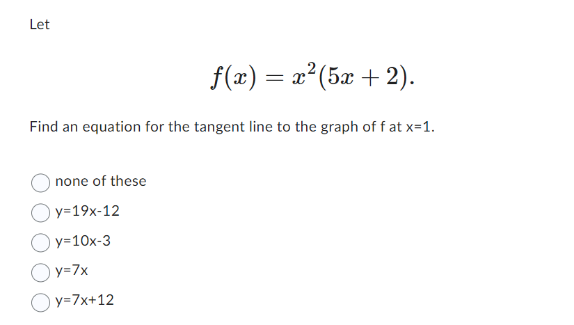 Solved Let f(x)=x2(5x+2). Find an equation for the tangent | Chegg.com