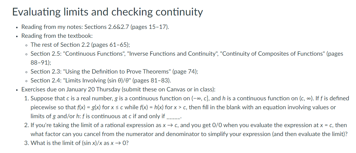Solved Evaluating limits and checking continuity • Reading | Chegg.com