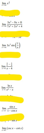 Solved lim x 3x2 - 9x + 11 lim x 7x5+2x3 + 4 lim 3x sin lim | Chegg.com