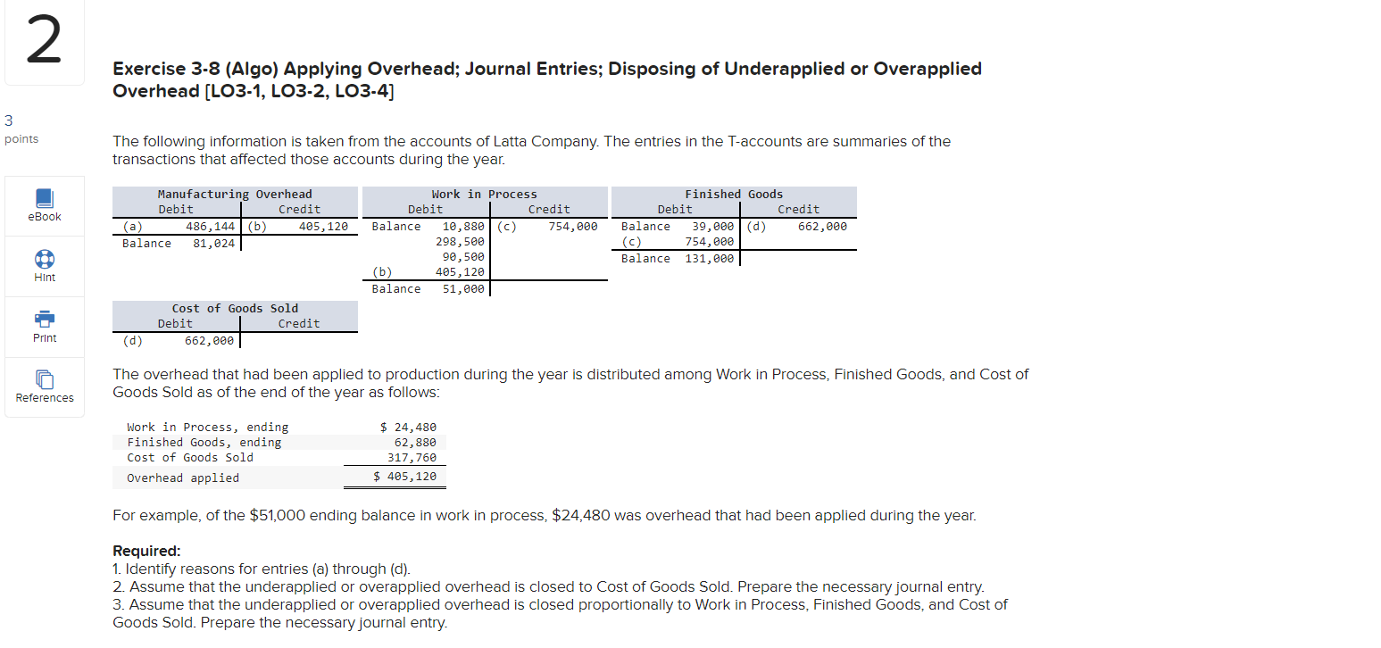 Solved Exercise 3-8 (Algo) Applying Overhead; Journal | Chegg.com