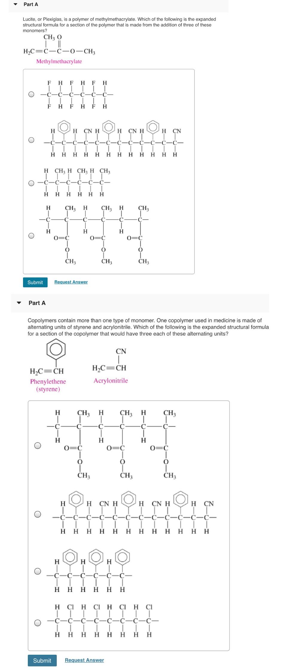 Solved Part A Lucite, or Plexiglas, is a polymer of | Chegg.com