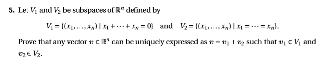 Solved 5. Let V1 and V2 be subspaces of R" defined by V1 = | Chegg.com