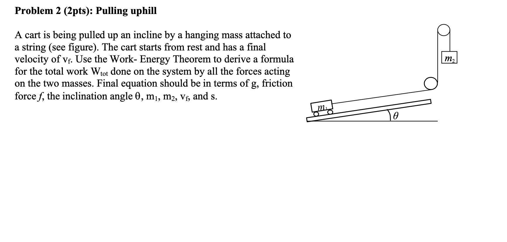 Solved Problem 2 (2pts): Pulling uphill m, A cart is being | Chegg.com