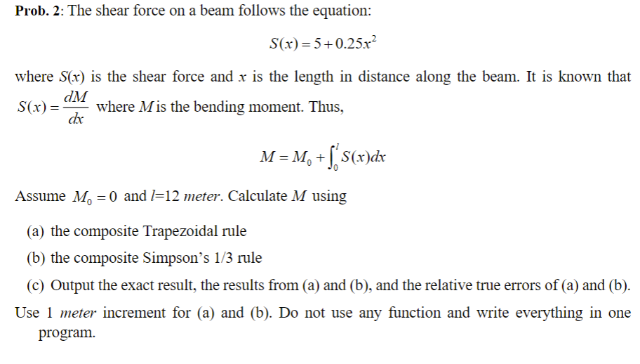 Solved Prob. 2: The shear force on a beam follows the | Chegg.com