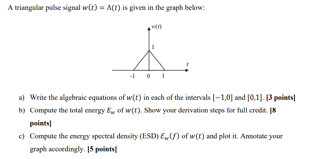 Solved A Triangular Pulse Signal Wt At Is Given In The 