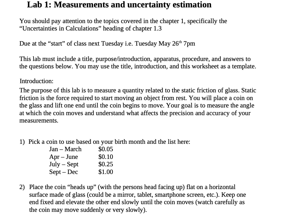 Lab 1: Measurements and uncertainty estimation You | Chegg.com