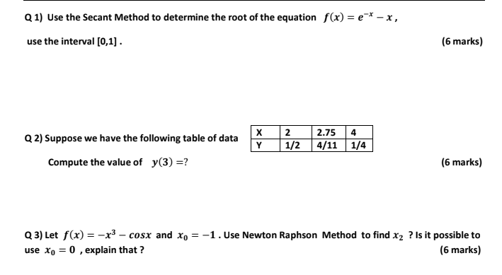 Solved Q 1) Use the Secant Method to determine the root of | Chegg.com