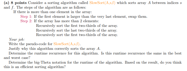 Solved (a) 8 points Consider a sorting algorithm called | Chegg.com