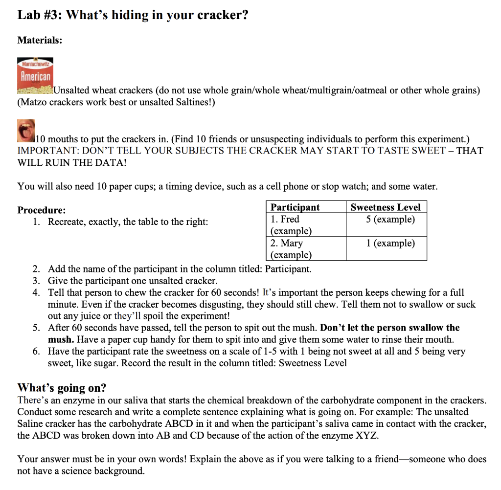 Solved Lab #3 : What's hiding in your cracker? Materials: | Chegg.com