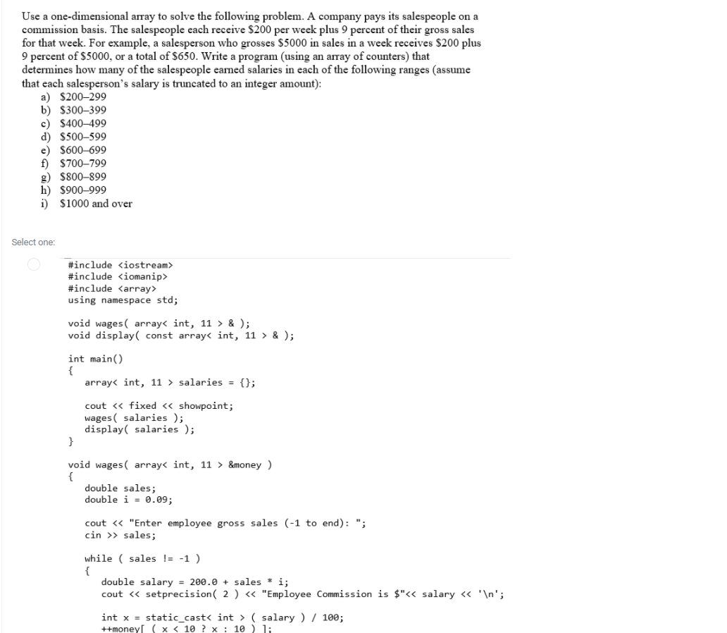 Solved Use a one-dimensional array to solve the following | Chegg.com