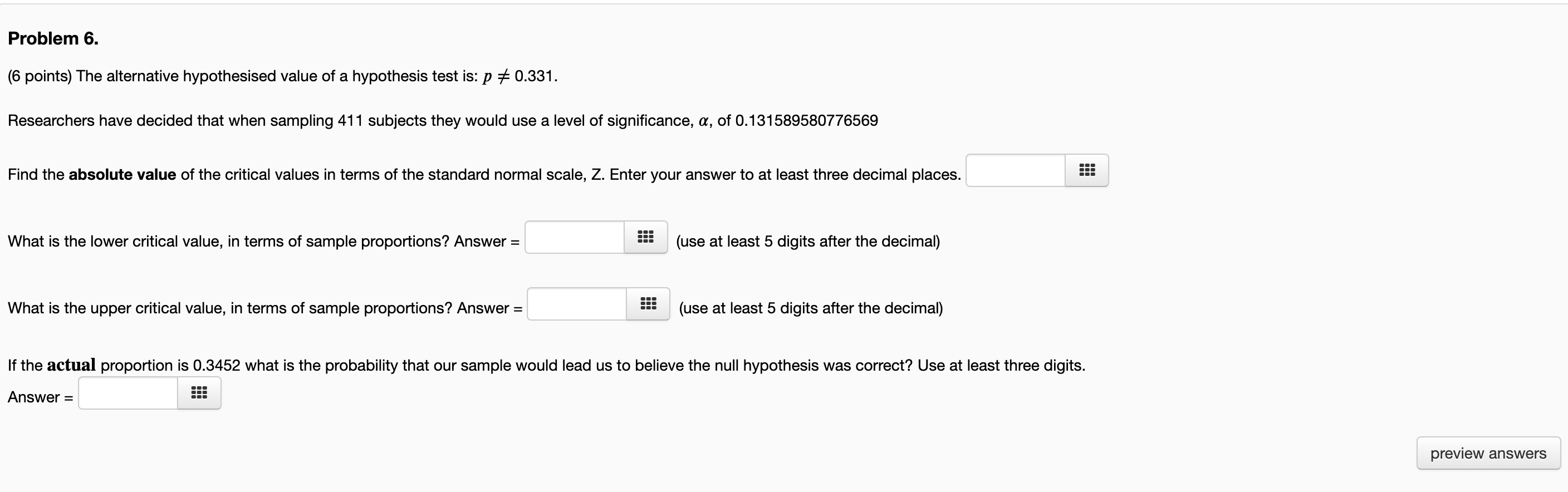 Solved Problem 6. (6 points) The alternative hypothesised | Chegg.com
