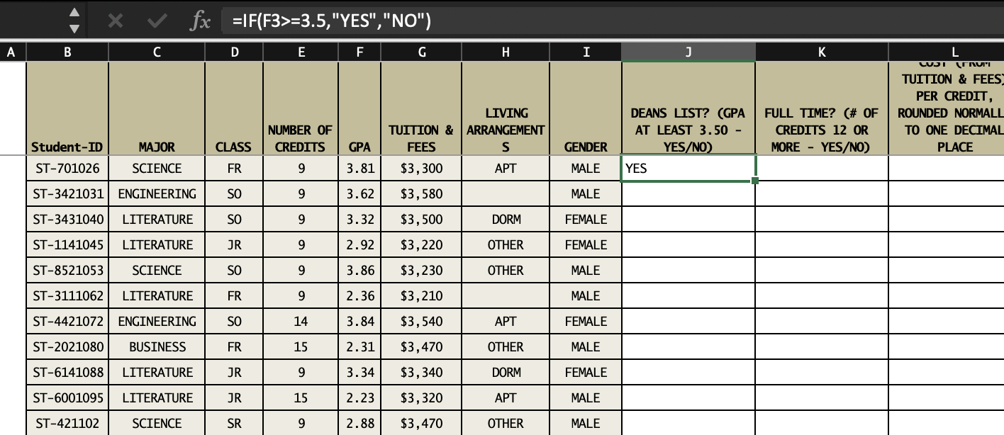 Solved Excel Problem How To Enter Function In These Three 6183
