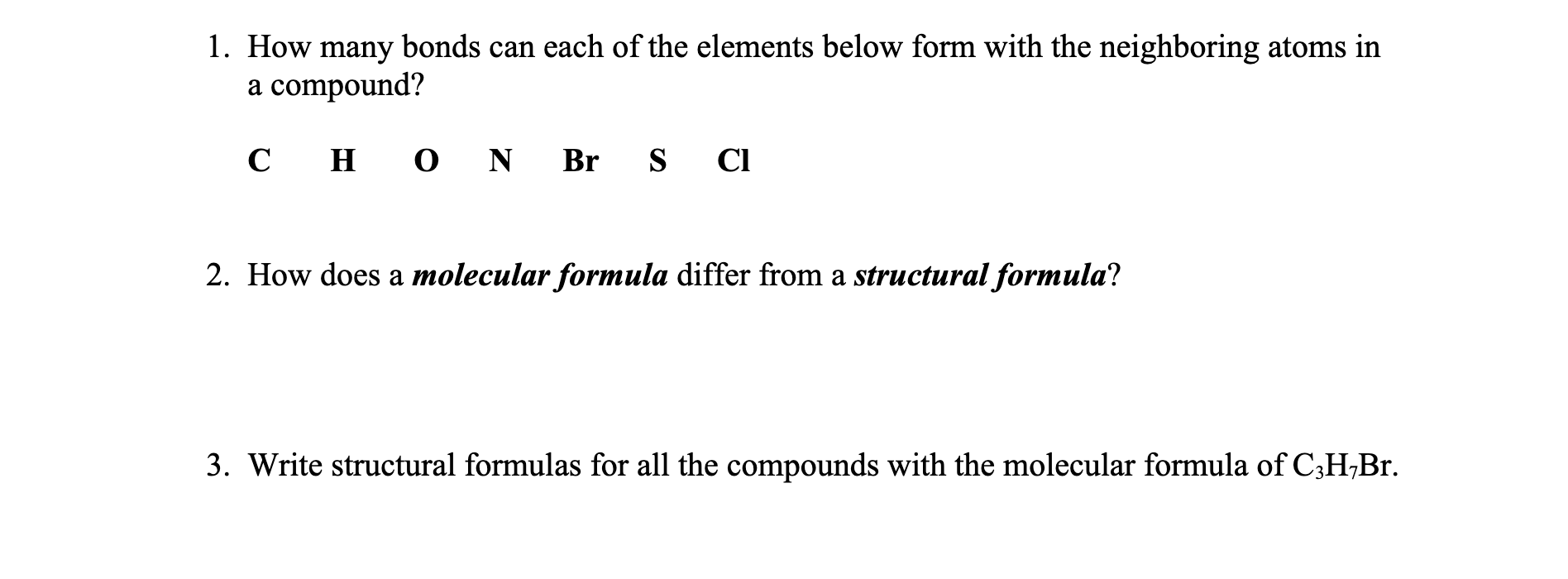 Solved 1. How many bonds can each of the elements below form | Chegg.com