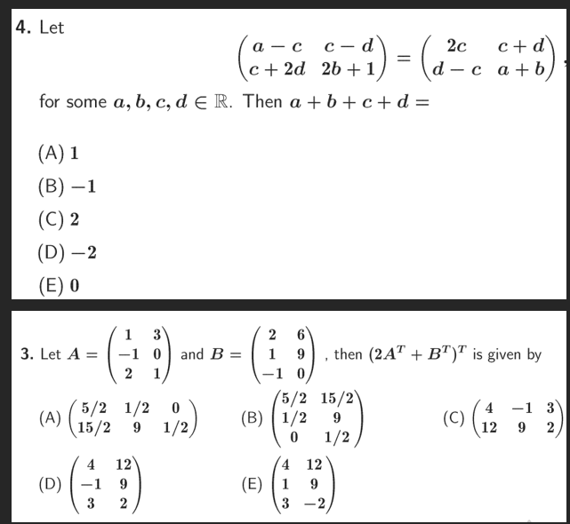 Solved 4. Let a-cc-d 2c c+d C + 2d 2b d-ca + b for some a, | Chegg.com