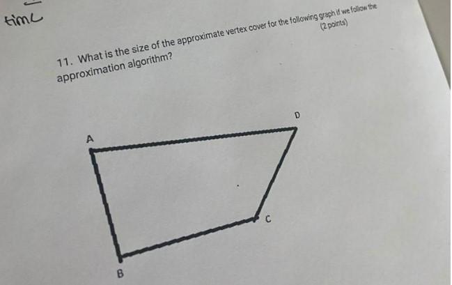 Solved time 11. What is the size of the approximate vertex | Chegg.com