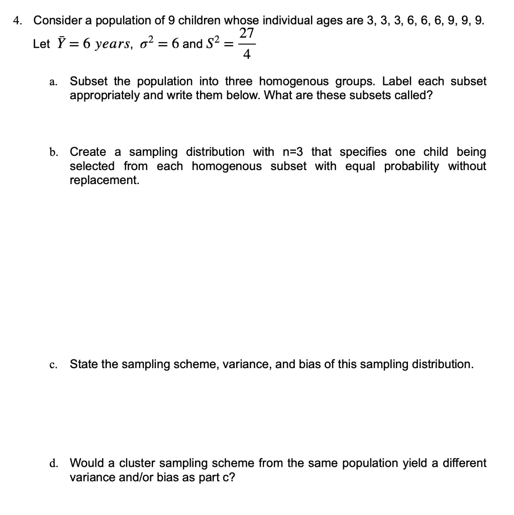 Solved et Yˉ=6 years, σ2=6 and S2=427 a. Subset the | Chegg.com