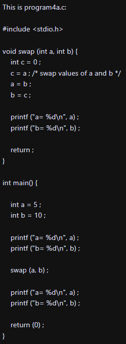 This is program4a.c: \#include 〈stdio.h> void swap | Chegg.com