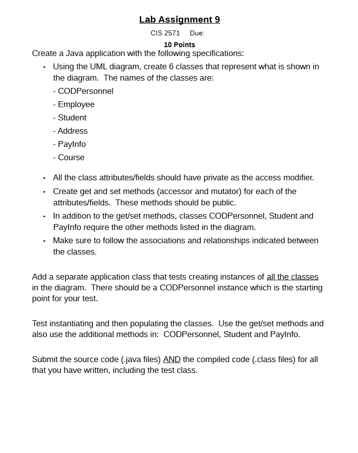 Solved Lab Assignment 9 CIS 2571 Due 10 Points Create a Java | Chegg.com