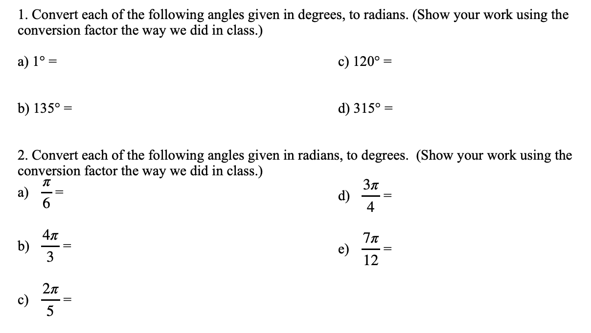 Solved Convert each of the following angles given in | Chegg.com
