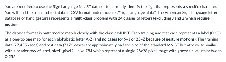 Solved You are required to use the Sign Language MNIST | Chegg.com