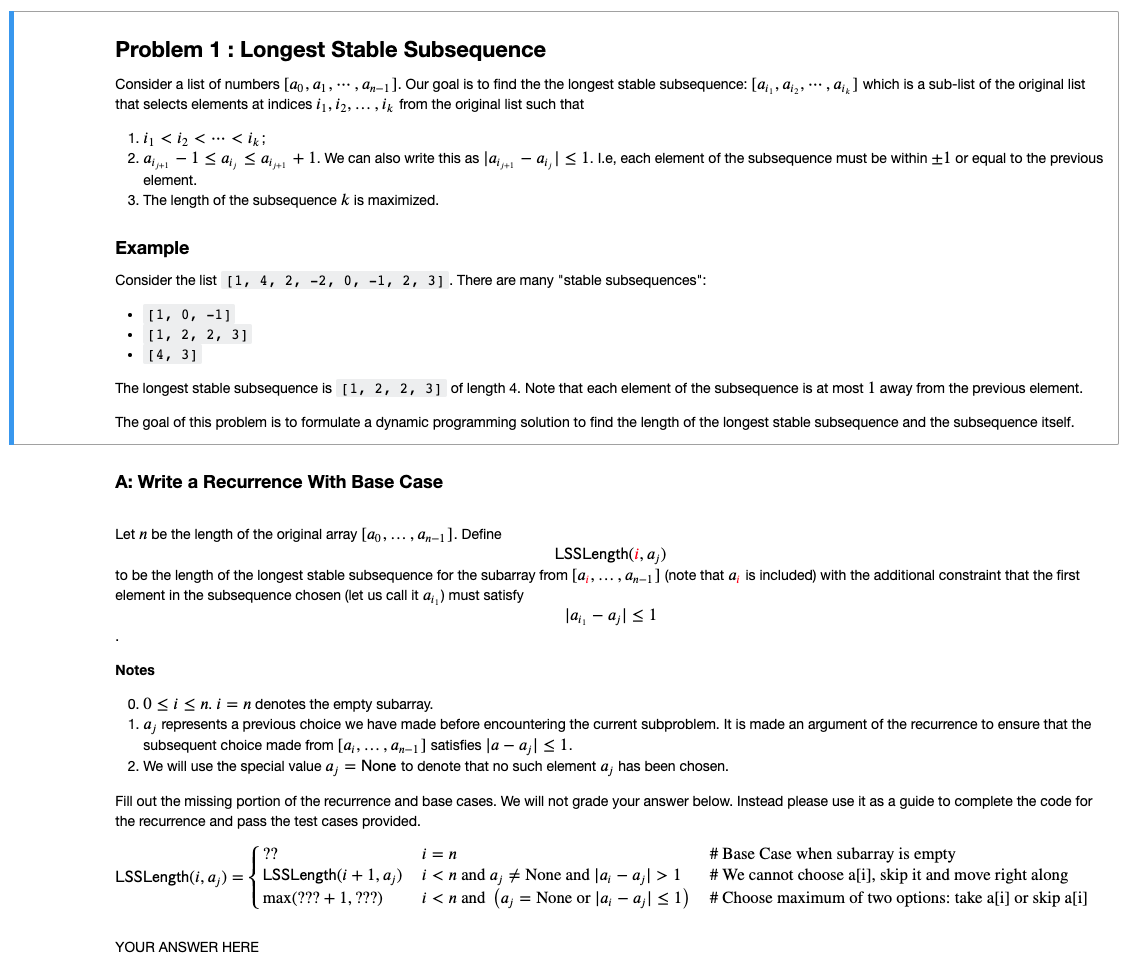 # Program the recurrence for longest stable | Chegg.com