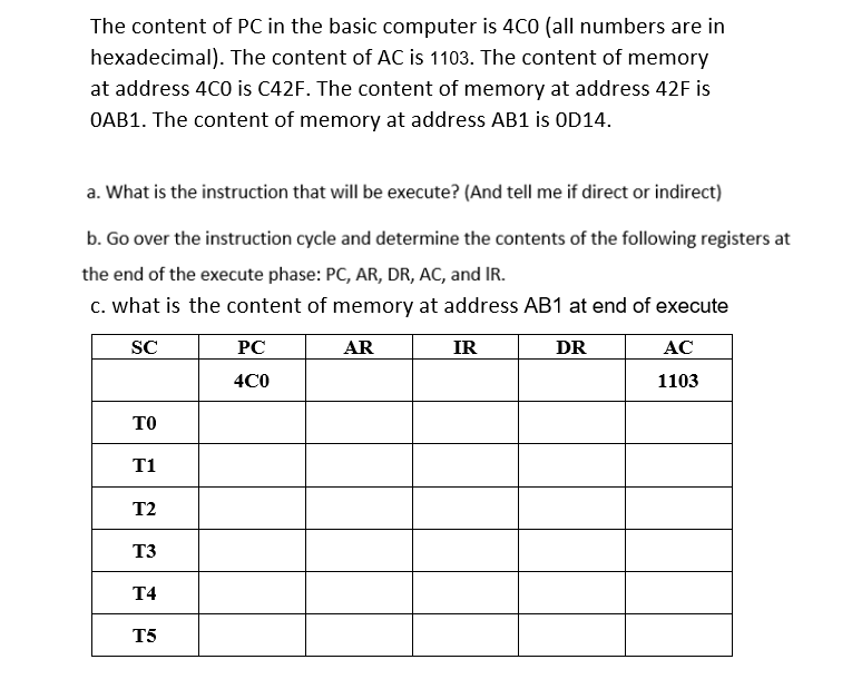 Solved The content of PC in the basic computer is 4CO (all | Chegg.com