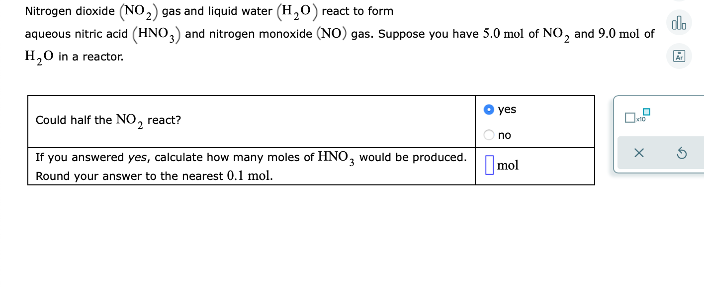 Solved ol. Nitrogen dioxide (NO2) gas and liquid water (H20) | Chegg.com
