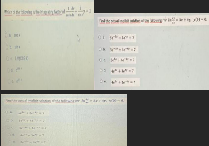 Solved cosx 3. 3e−3x=4e67=7 b. 3e−3r+4e−4y=7 5. 3e3t+4e−ty=7 | Chegg.com