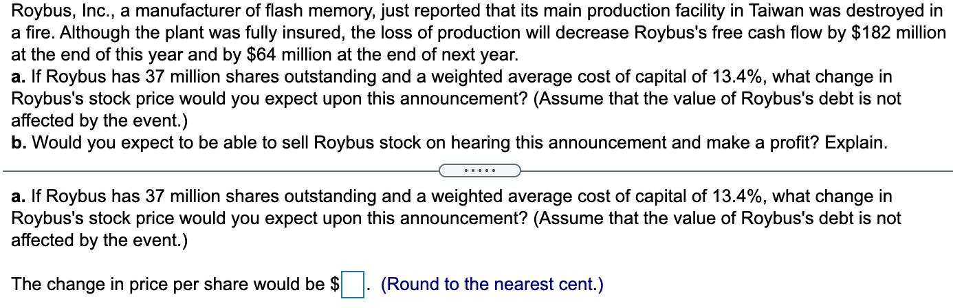 Solved Roybus, Inc., a manufacturer of flash memory, just | Chegg.com