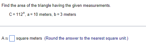 Solved Find the area of the triangle having the given | Chegg.com