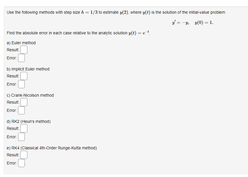 Solved Use the following methods with step size h=1/3 to | Chegg.com