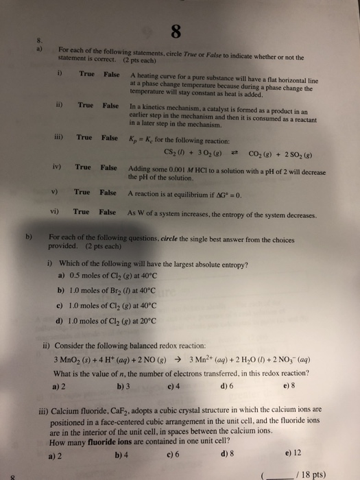 Solved a) For each of the following statements. circle True | Chegg.com