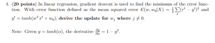 Solved 4. (20 points) In linear regression, gradient descent | Chegg.com