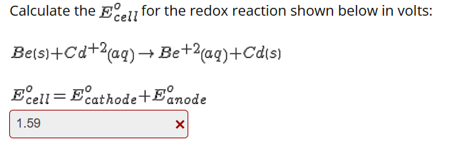 Solved Calculate the Ecell 0 for the redox reaction shown | Chegg.com