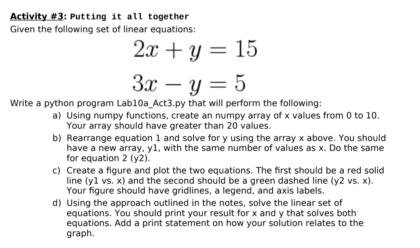 Solved Activity #3: Putting it all together Given the | Chegg.com
